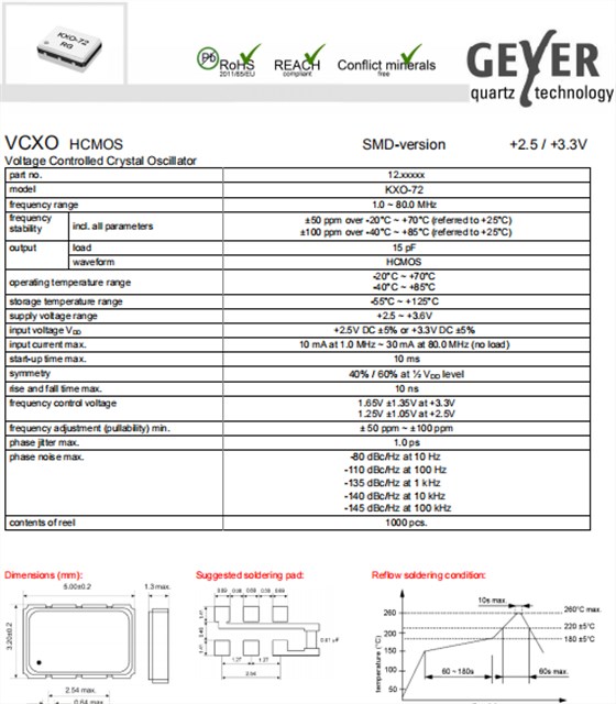KXO-72晶体,压控振荡器,低电压晶振